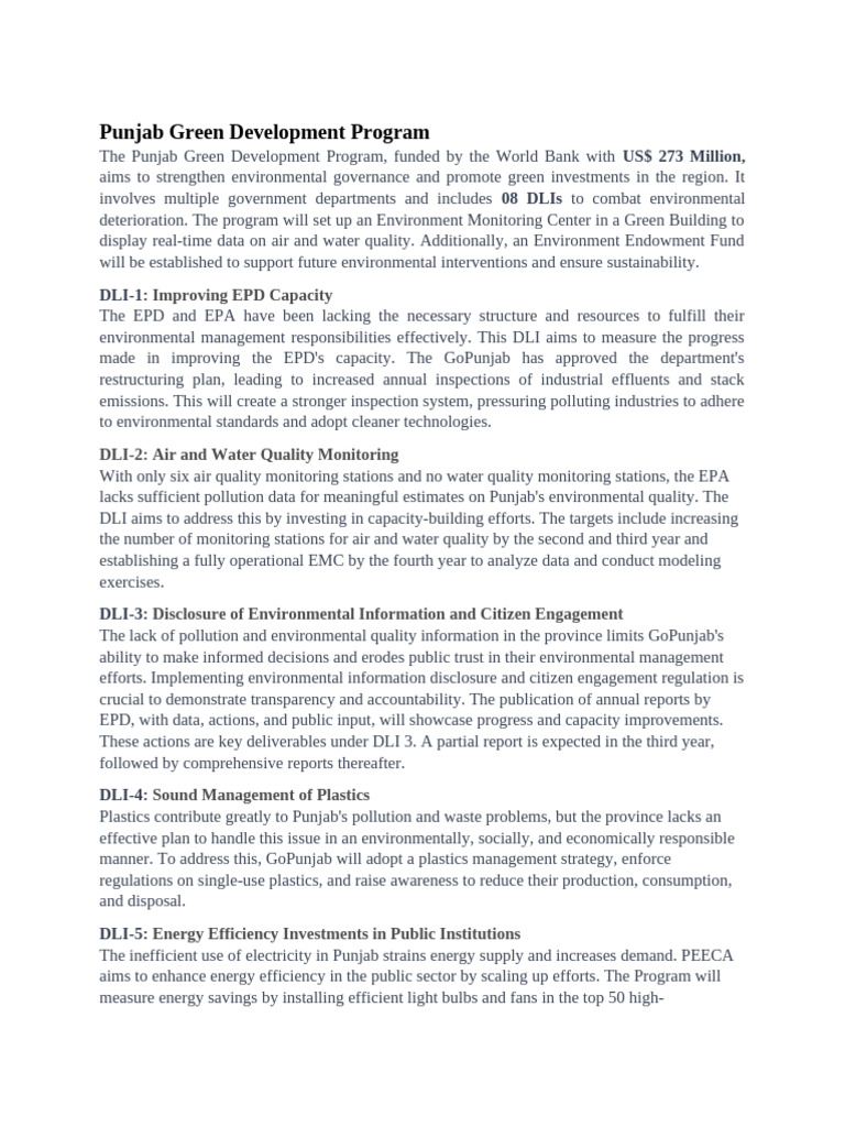 Punjab Green Development Program Is A World Bank Funded Prog | PDF ...