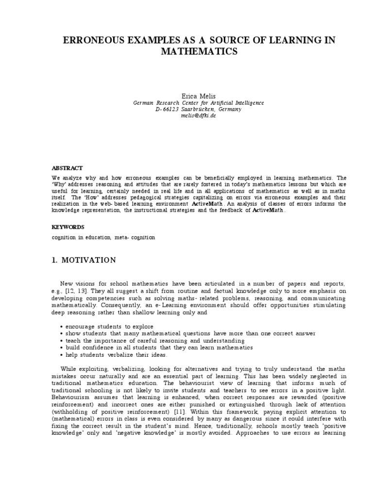 Erroneous Examples As A Source of Learning in Mathematics: 1. Motivation | PDF | Inquiry ...