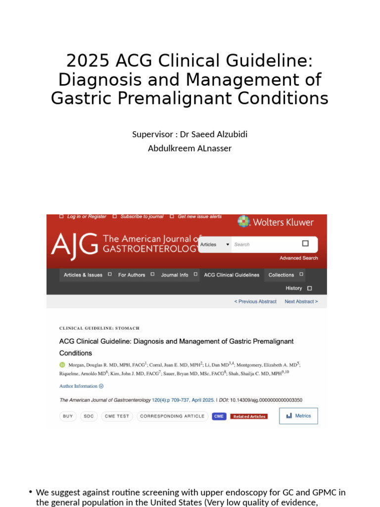 2025 ACG Clinical Guideline - Diagnosis and Management of Gastric ...