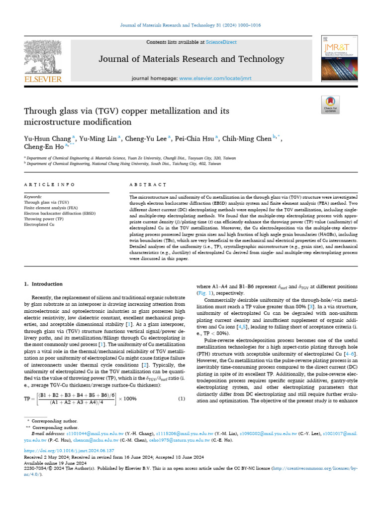 Through Glass Via (TGV) Copper Metallization and Its Microstructure ...