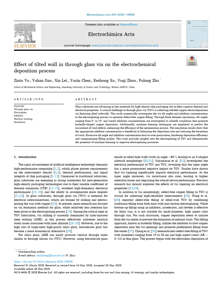 Effect of Tilted Wall in Through Glass Via On The Electrochemical ...