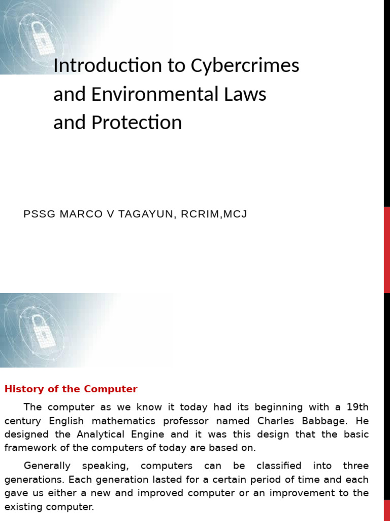 Introduction To Cybercrime and Environmental Law and Protection LECTURE ...