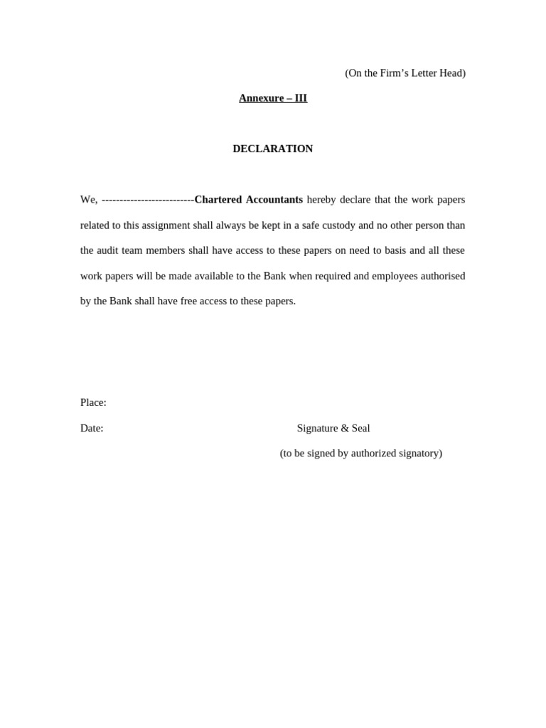 Audit Work Papers Declaration Form | PDF