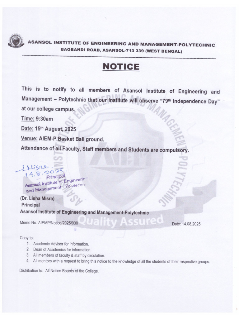 79th Independence Day Notice | PDF