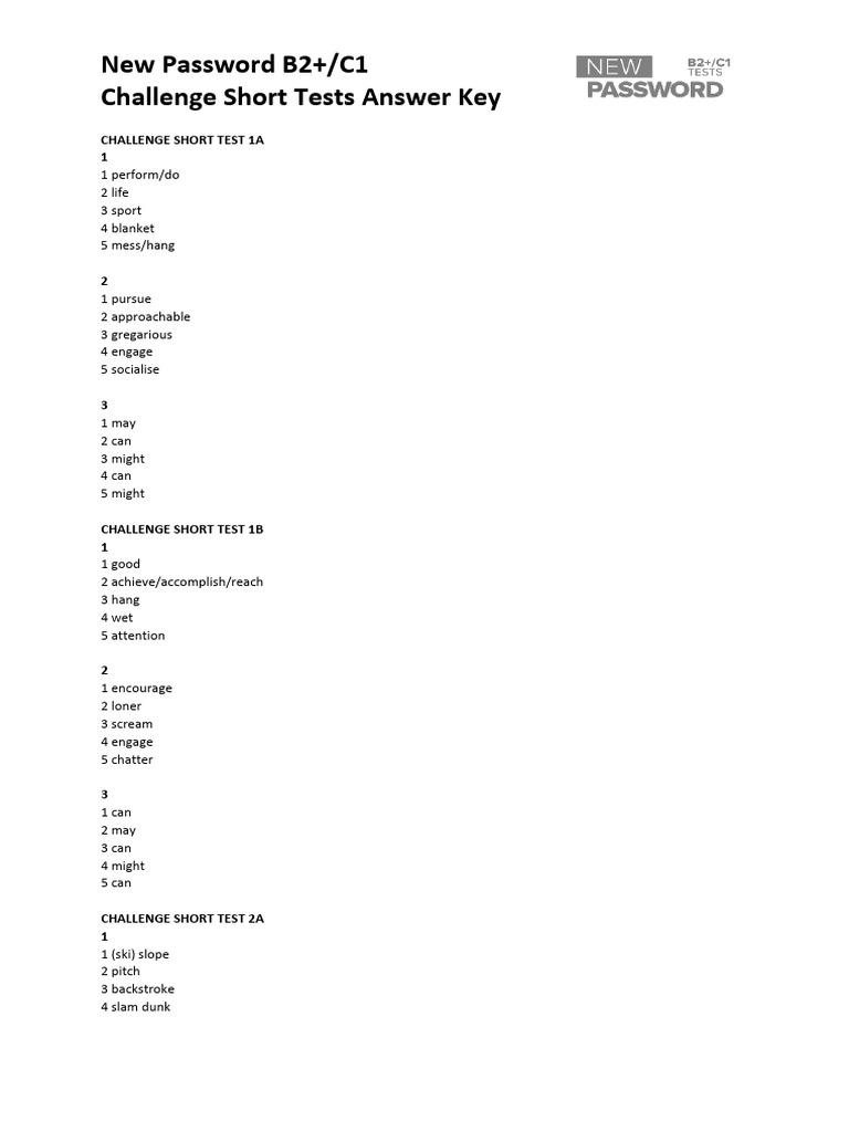 New Password B2+ C1 CST Answer Key | PDF