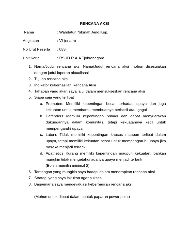 Rencana Aksi RSUD Tjokronegoro | PDF