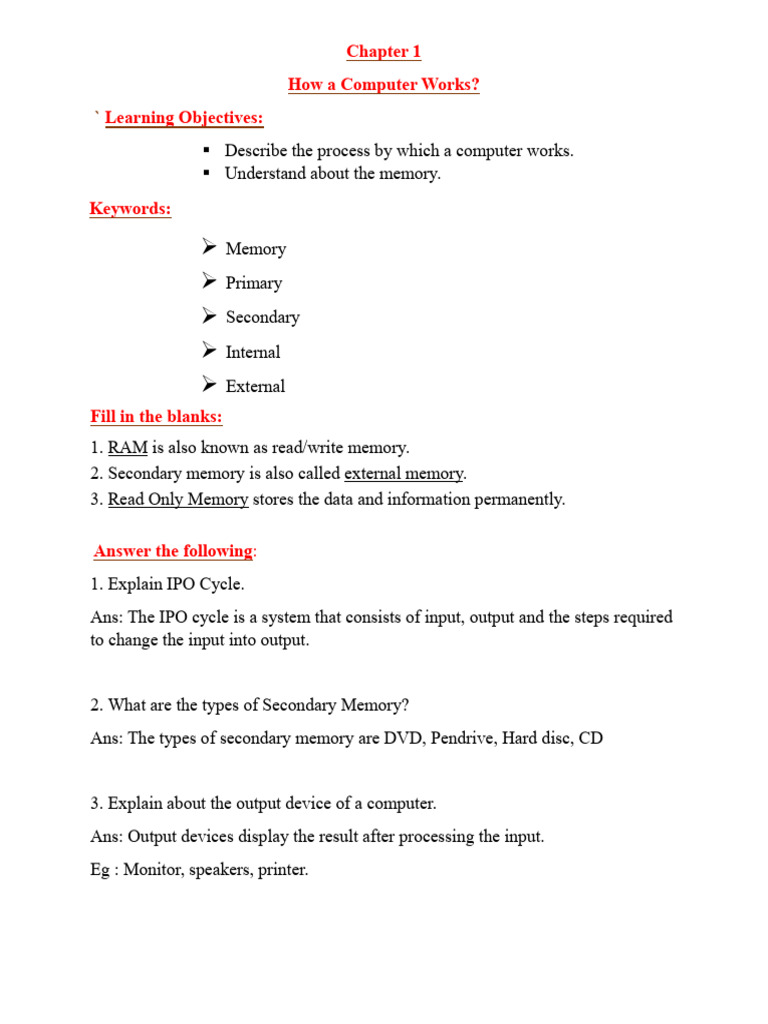 Chapter 1 How A Computer Works | PDF