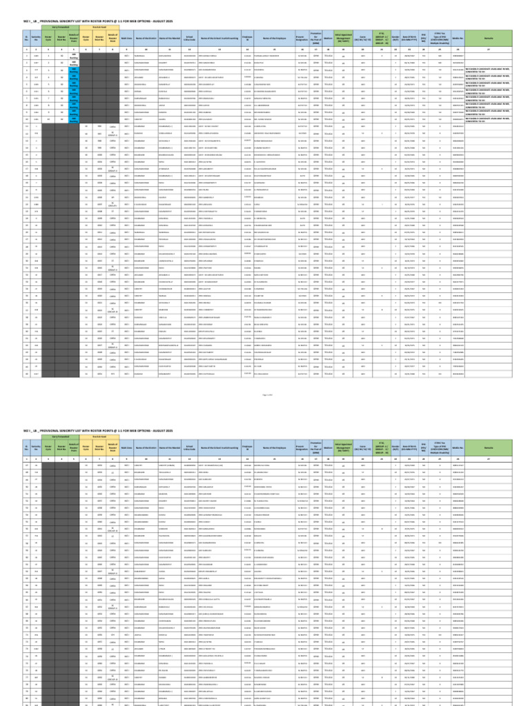 August 2025 Seniority List for MZ I | PDF | Languages Of Tamil Nadu