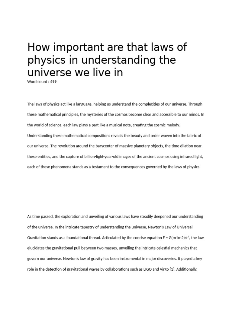 How Important Are The Laws of Physics in Understanding The Universe We ...