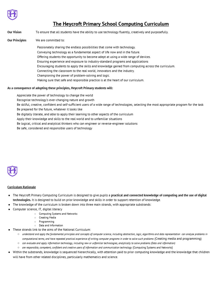Heycroft Primary Computing Curriculum | PDF | Spreadsheet | Information