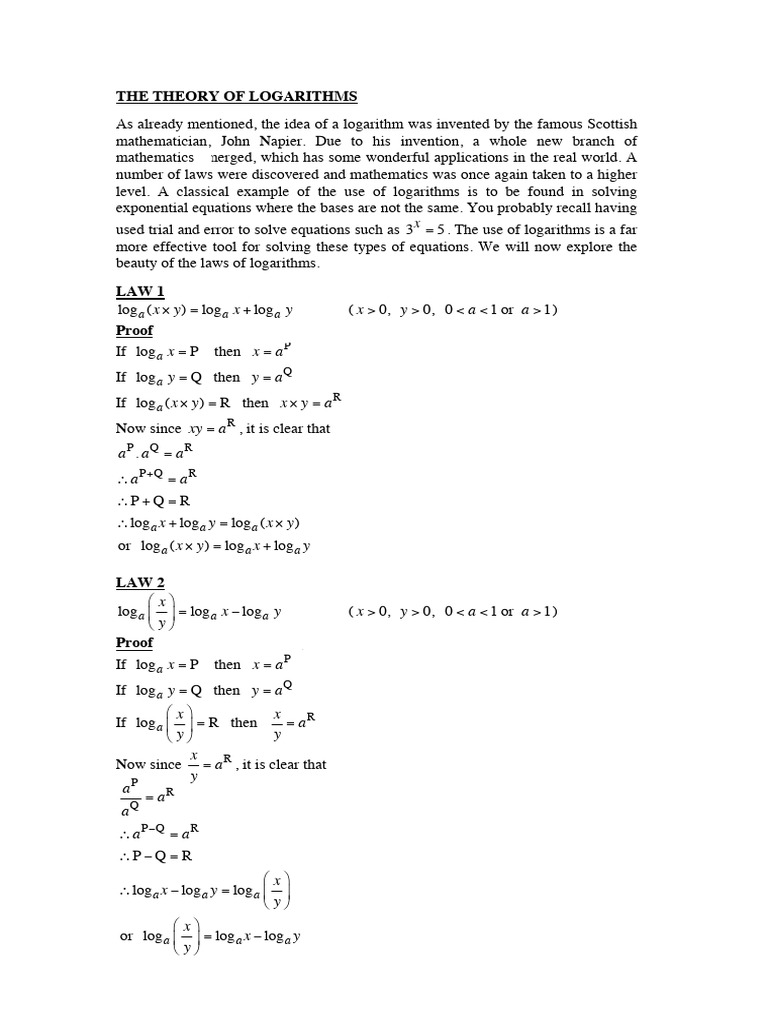 Theory of Logarithms Explained | PDF | Logarithm | Area