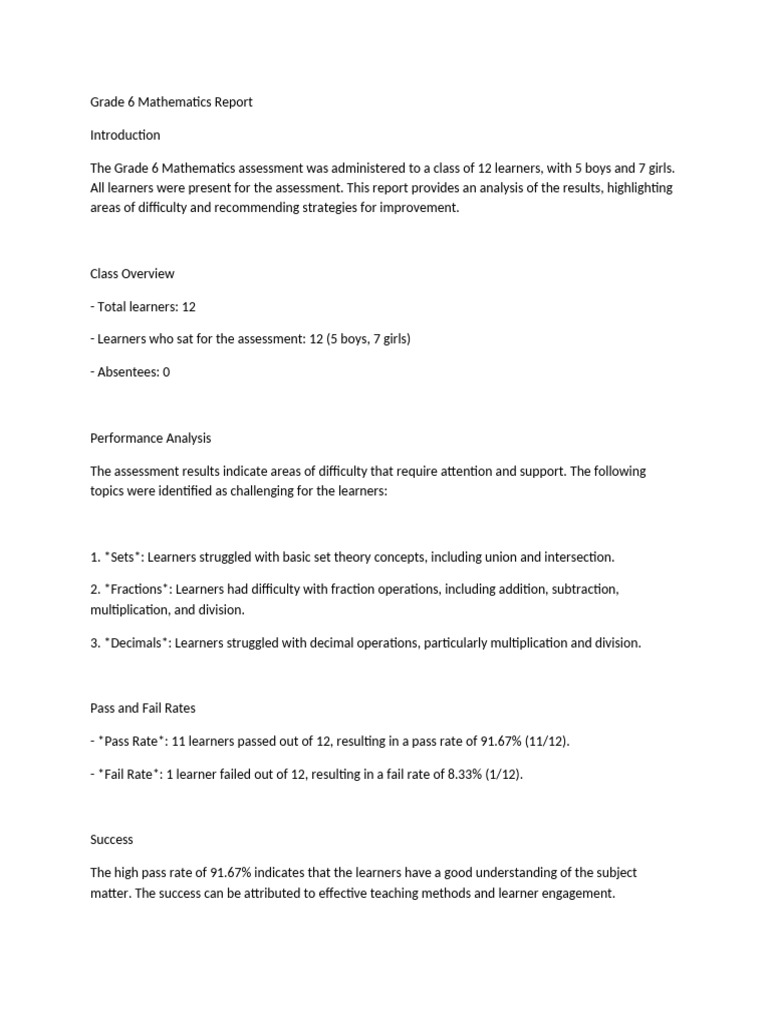 Grade 6 Math Assessment Results & Insights | PDF
