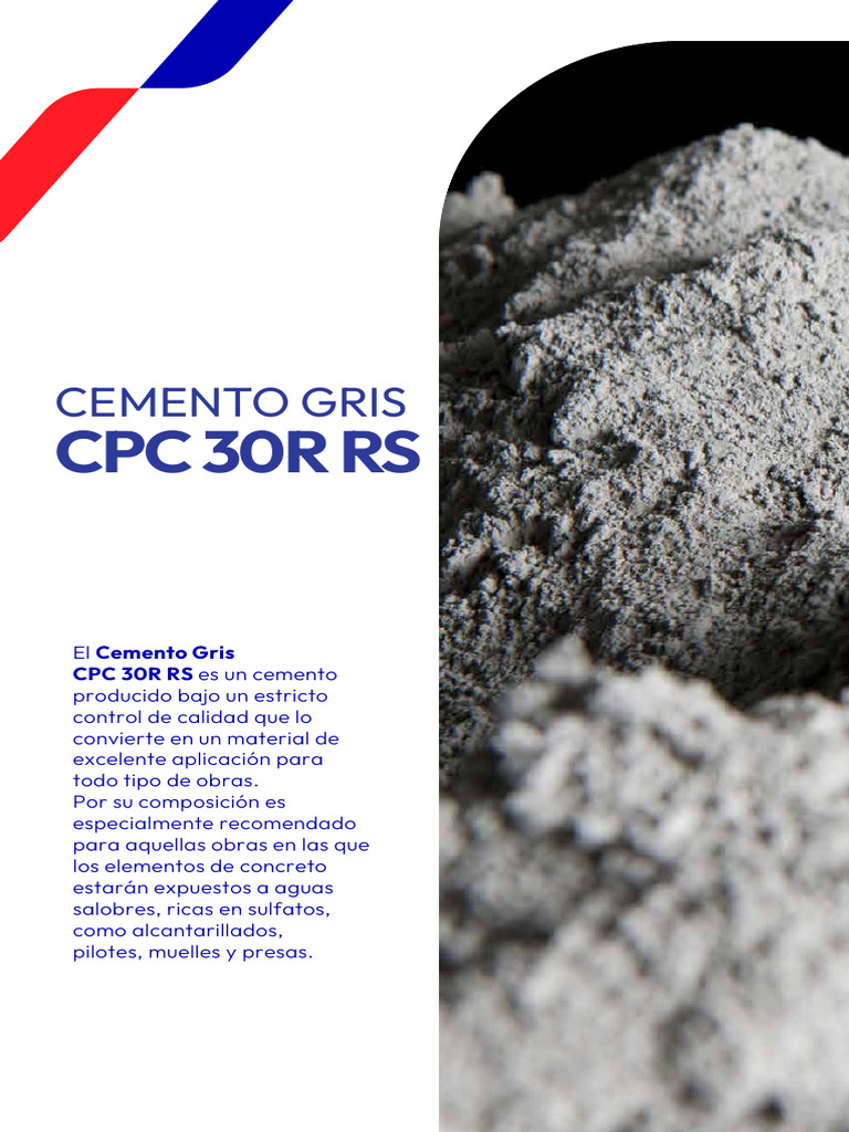 Cemento Gris CPC 30R RS: Especificaciones | PDF | Hormigón | Cemento
