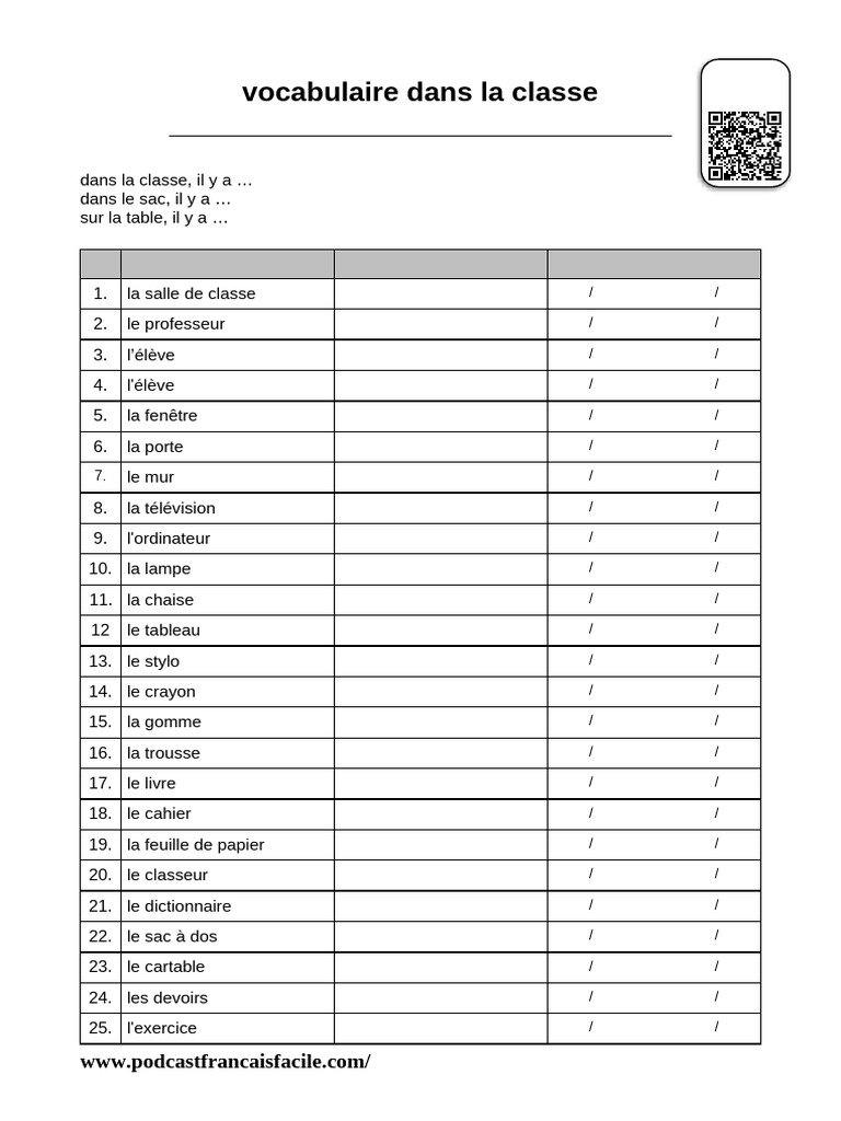 Salle de Classe Vocabulaire | PDF