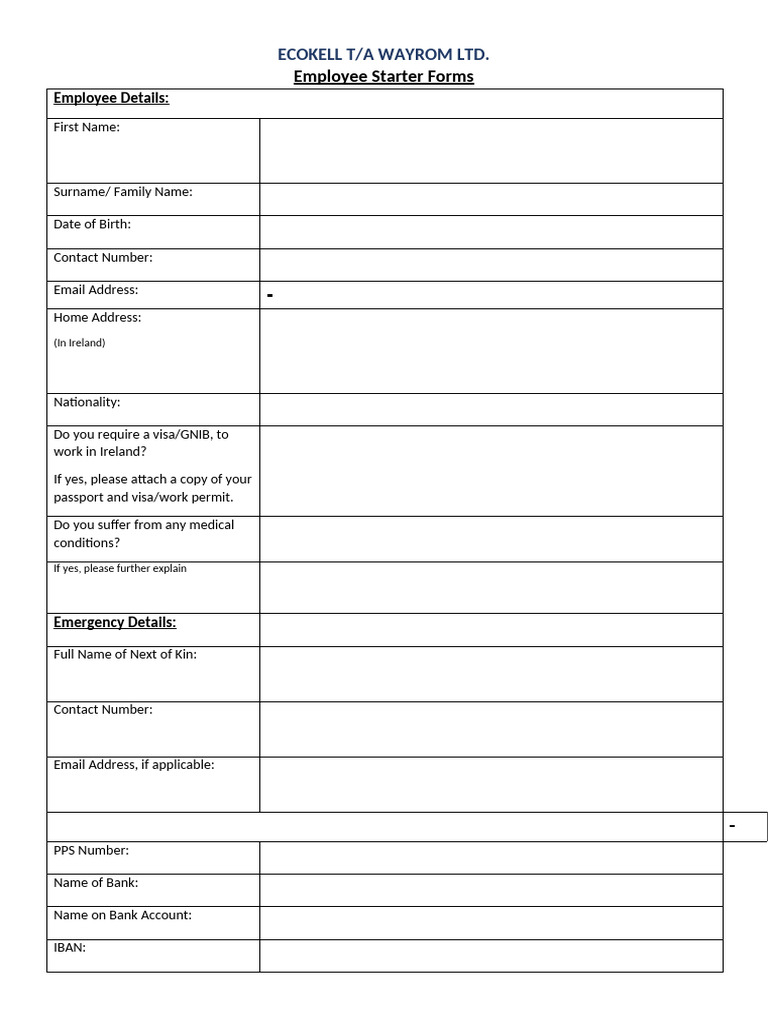 New Starter Form | PDF