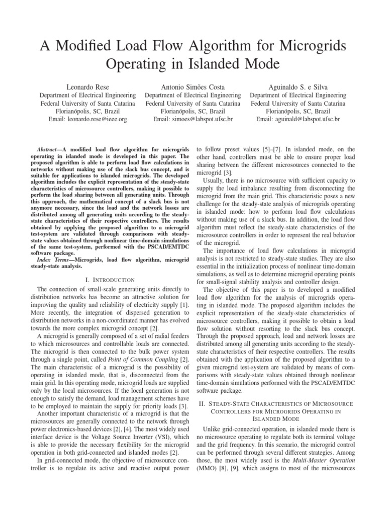 A Modified Load Flow Algorithm For Microgrids Operating in Islanded ...