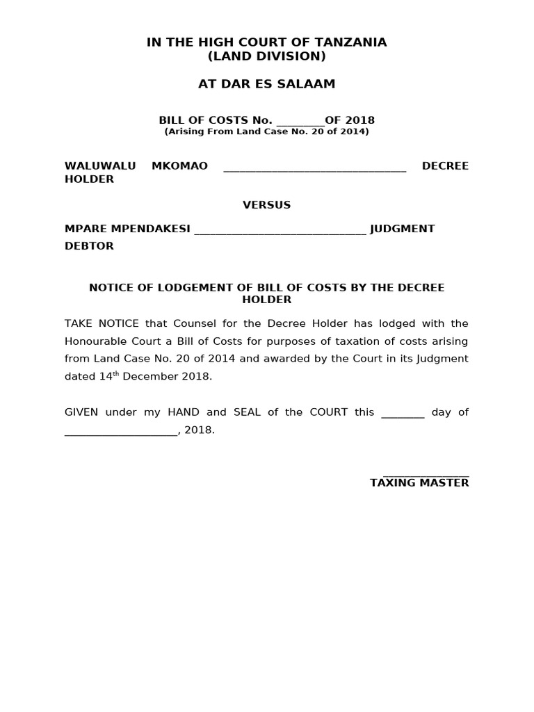 Sample Bill of Costs | PDF | Justice | Crime & Violence