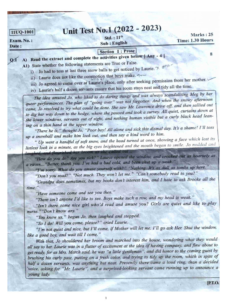 11 TH Question Paper Sample 25 Mark | PDF