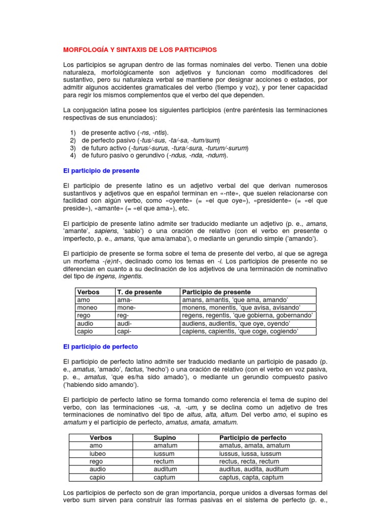 Morfología y uso de los participios | PDF | Verbo | Adjetivo