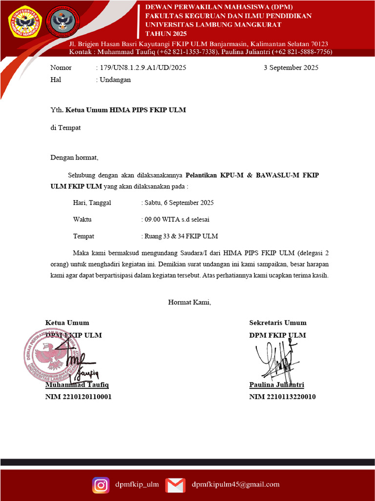 160 - Surat - Undangan - Pelantikan - HIMA PIPS | PDF