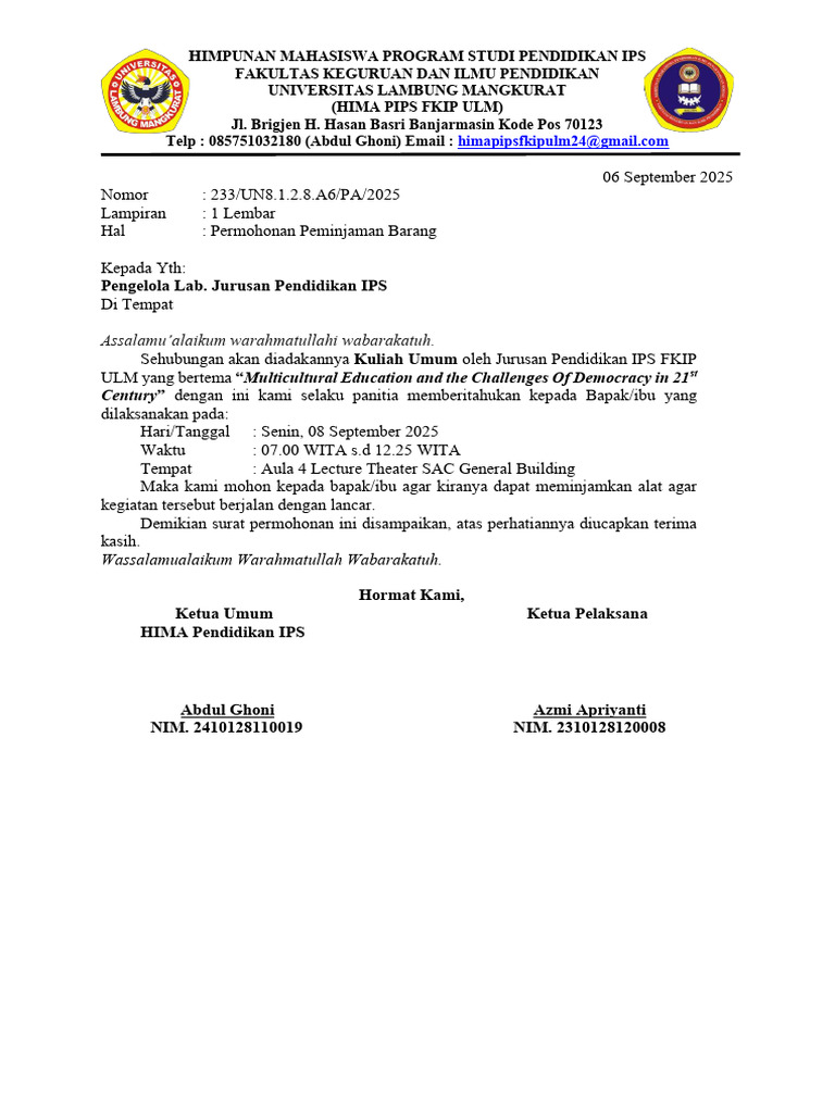 233 - Peminjaman Barang Lab Ips | PDF