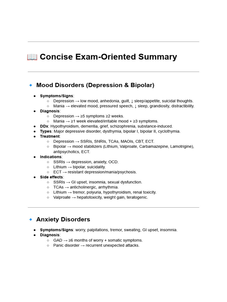 ? Concise Exam-Oriented Summary | PDF | Schizophrenia | Psychosis