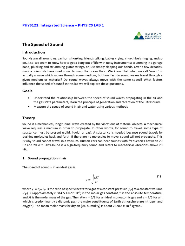 Speed of Sound Measurement Lab Guide | PDF | Waves | Sound