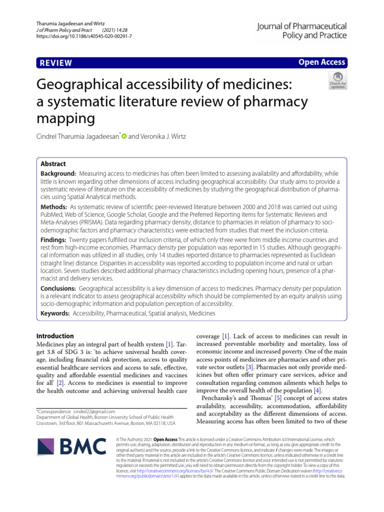 Geographical Accessibility of Medicines Review | PDF | Systematic ...