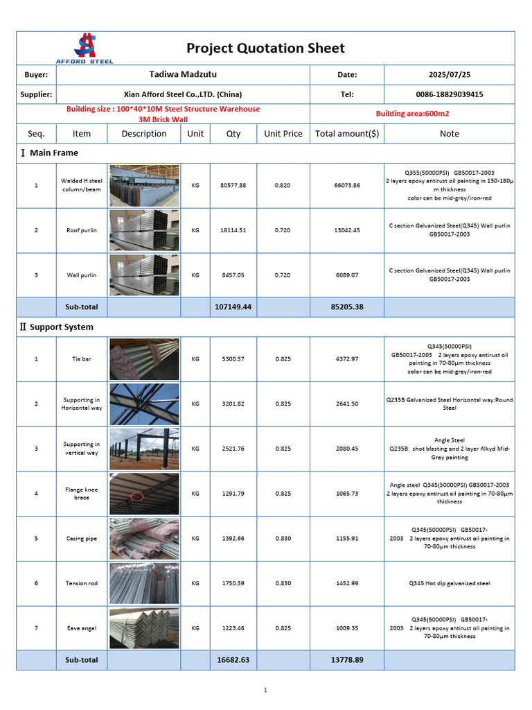 Steel Structure Warehouse Quotation | PDF | Roof | Building Engineering