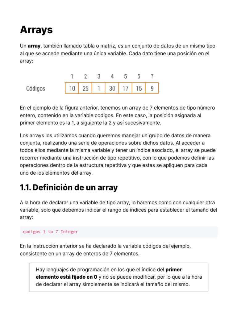 9 Arrays Pdf Variable Informática Matemáticas Aplicadas