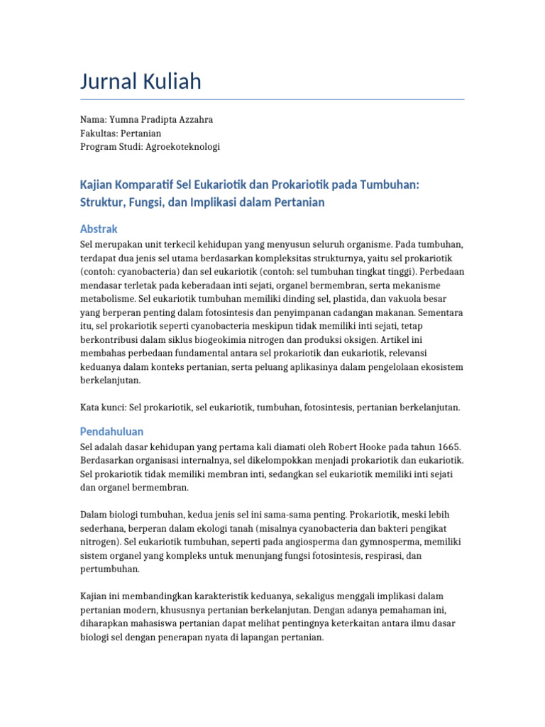 Jurnal Sel Tumbuhan Yumna Ilustrasi | PDF
