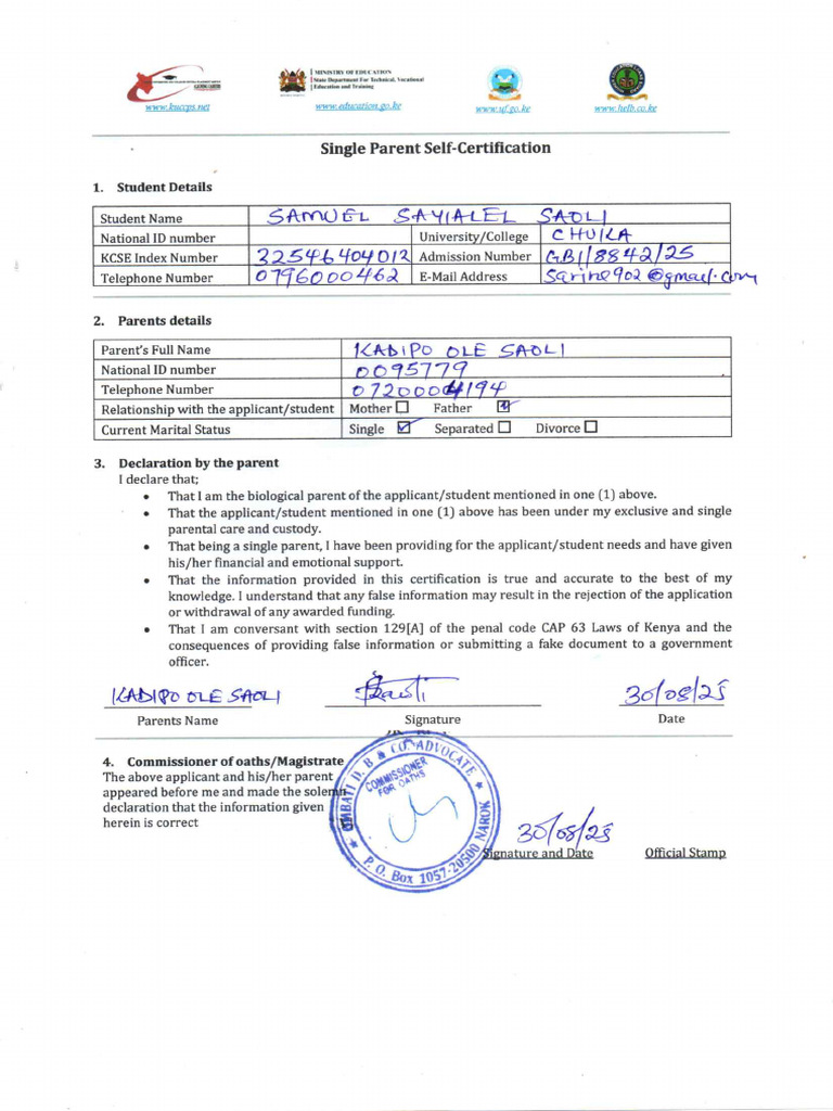Single Parent Form | PDF
