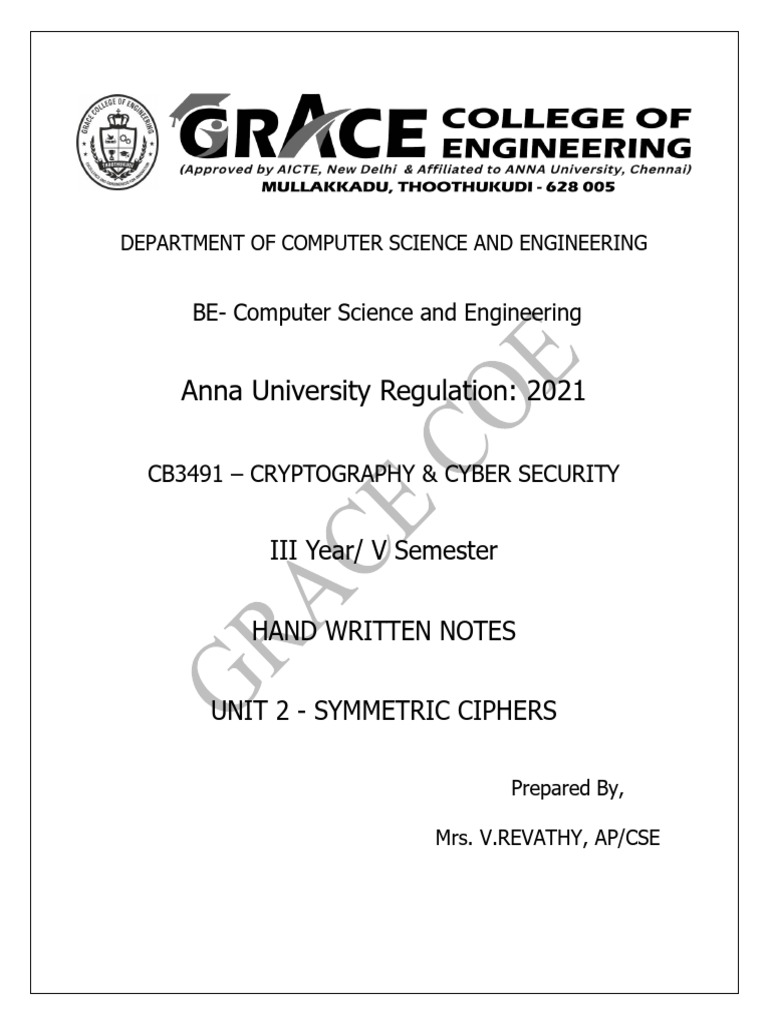 Iii - Cse - CB3491 - CCS - Unit Ii | PDF | Cryptography | Security
