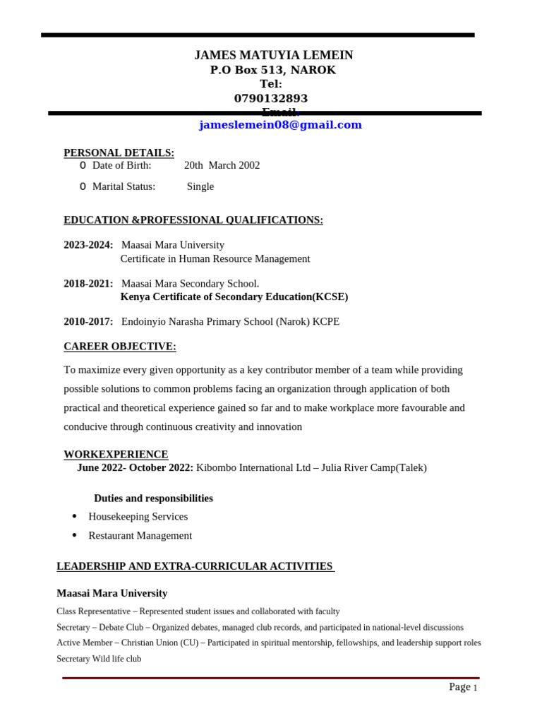 James Lemei CV | PDF