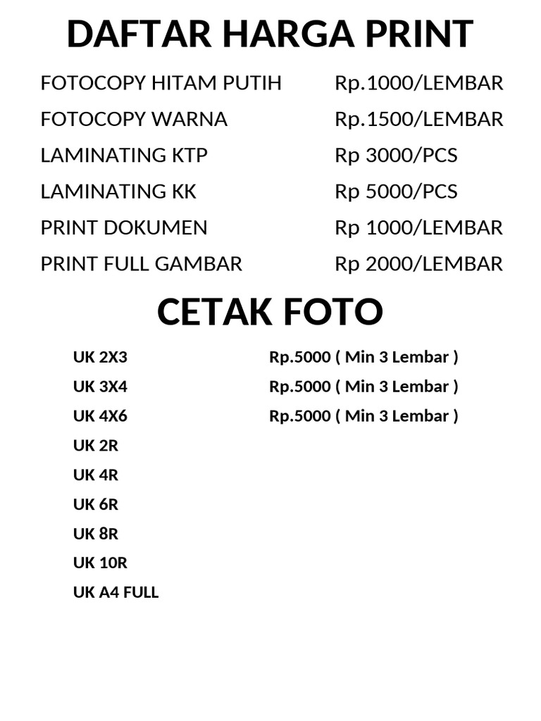 Daftar Harga FC | PDF