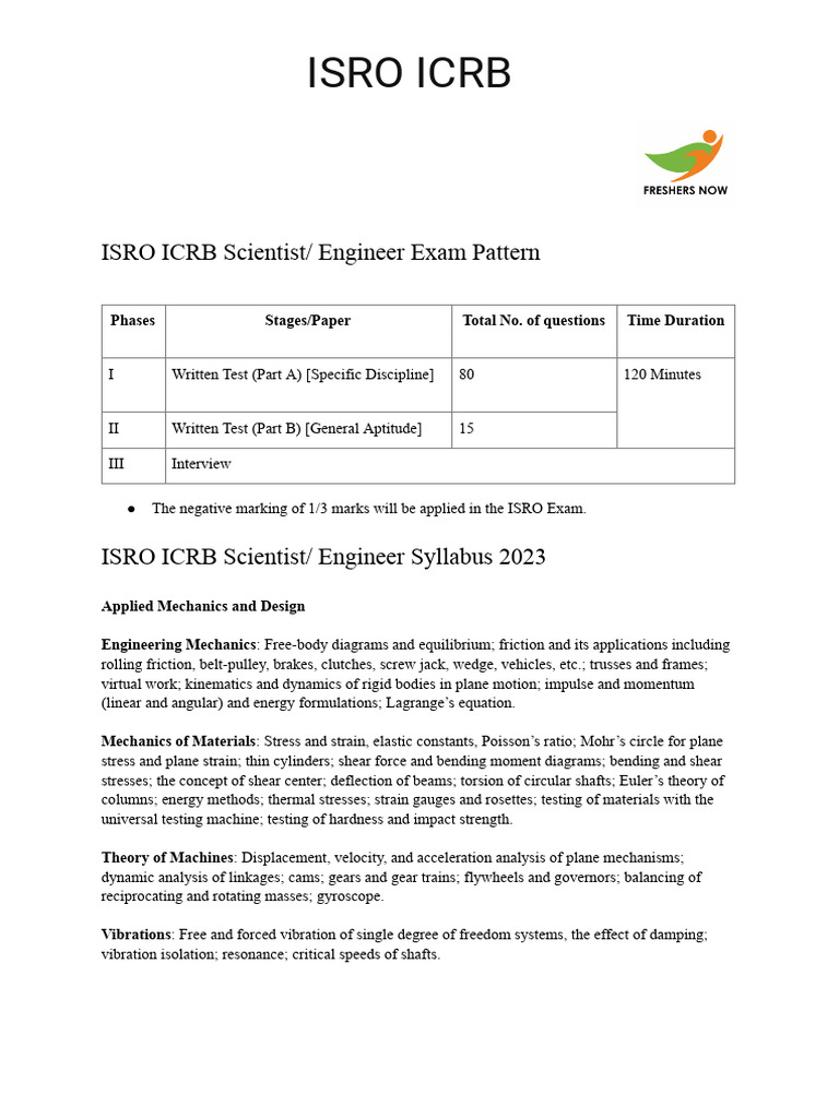 ISRO ICRB Scientist Engineer Syllabus | PDF | Stress (Mechanics) | Beam ...