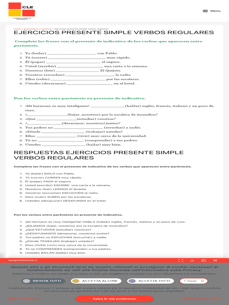 Ejercicios Presente Verbos Regulares | PDF | Lingüística