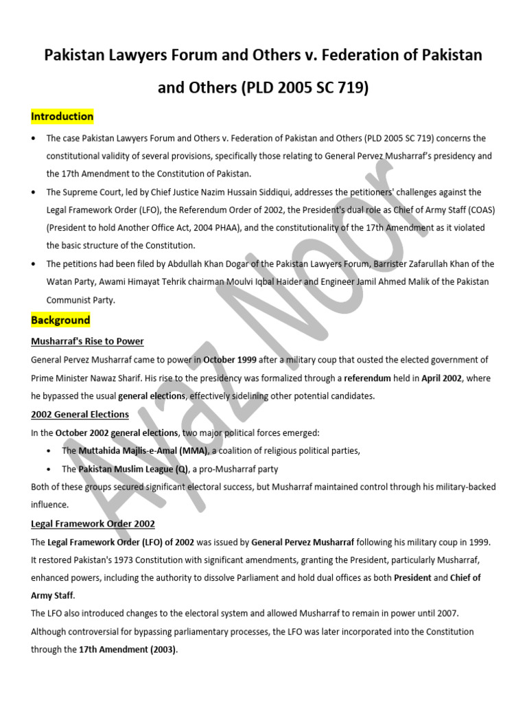 Pakistan Lawyers Forum Vs Federation of Pakistan | PDF | Parliament Of Pakistan | Pervez Musharraf