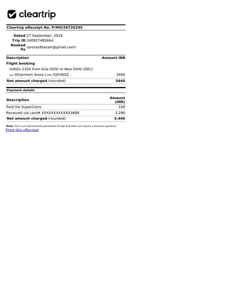 Cleartrip Receipt | PDF