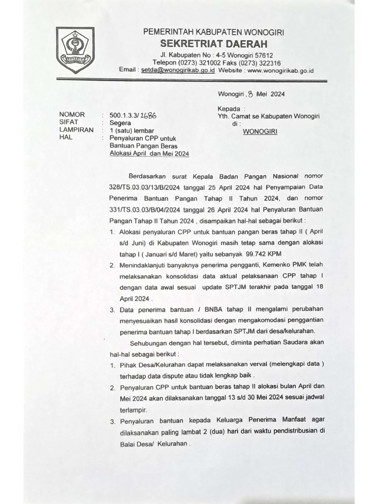 Penyaluran CPP Alokasi April Dan Mei 2024 | PDF