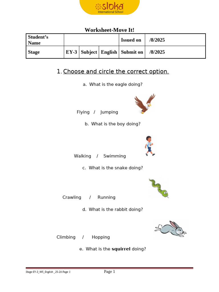 Worksheet English MoveIt EY3 | PDF