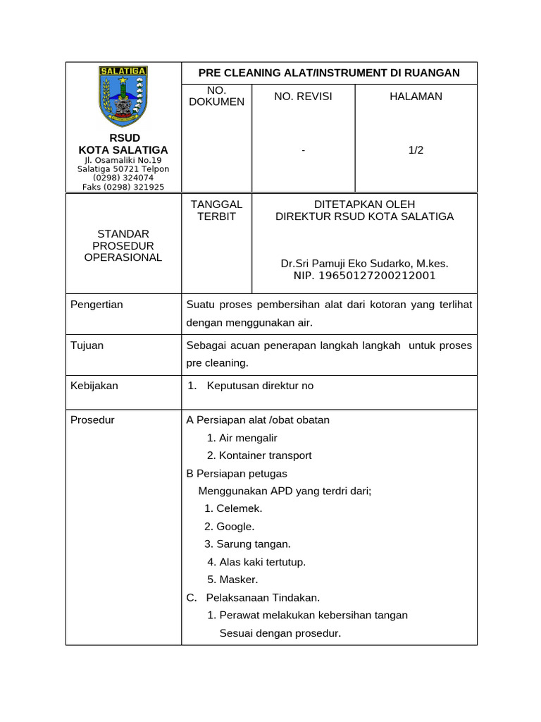 Prosedur Pre Cleaning Alat Medis RSUD Salatiga | PDF