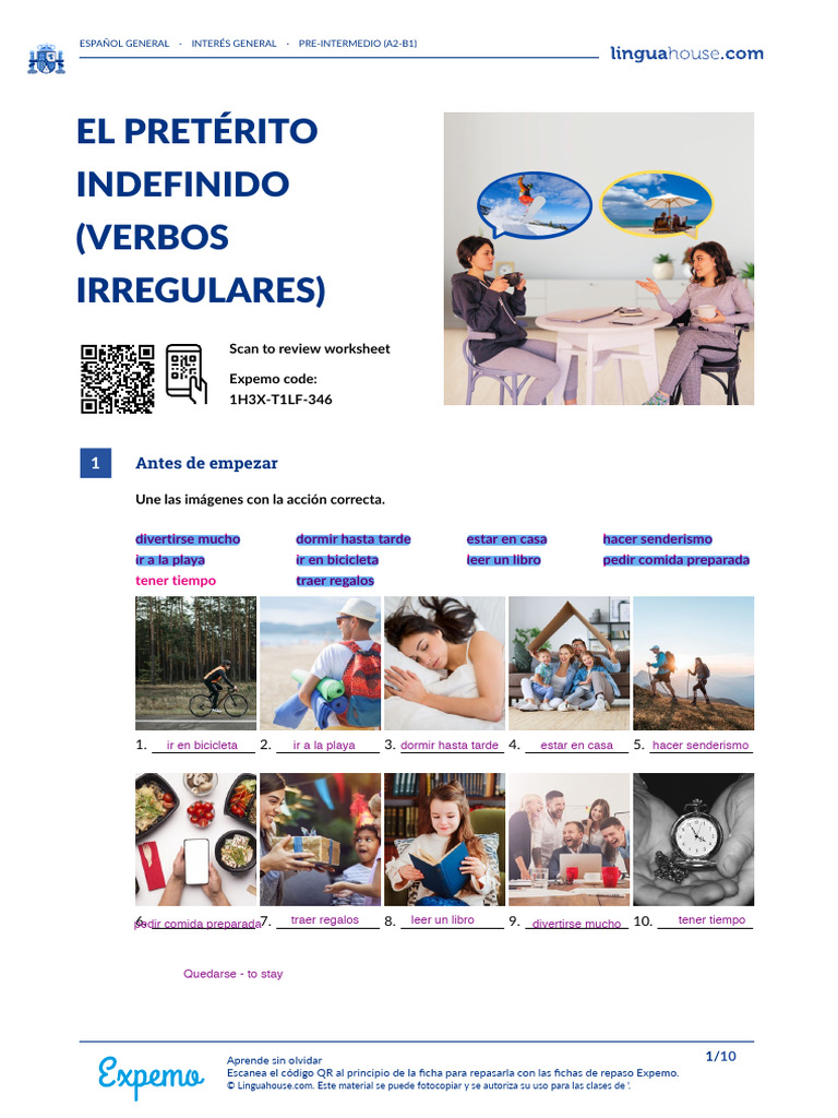 El Preterito Indefinido Verbos Irregulares Castellano Spanish Student ...