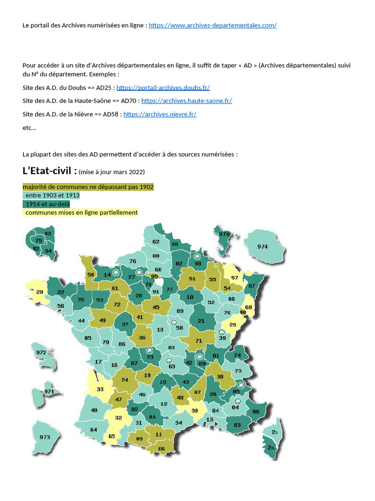 Archives départementales en ligne : guide d'accès | PDF