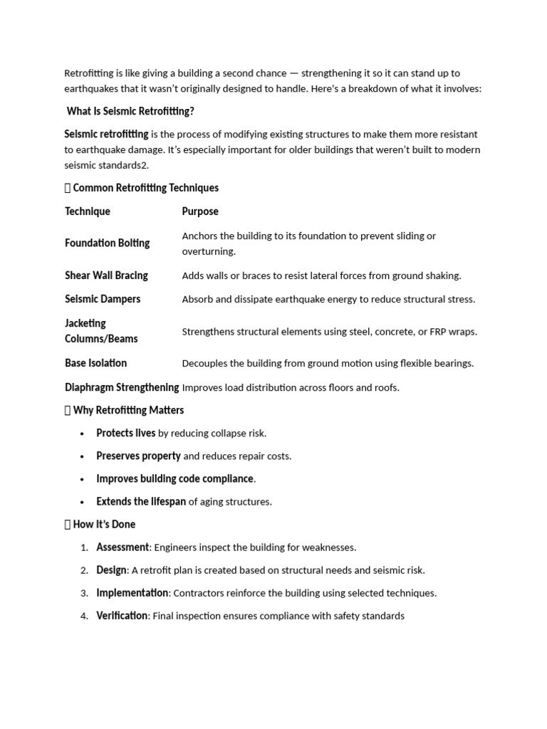 Seismic Retrofitting Techniques Explained | PDF