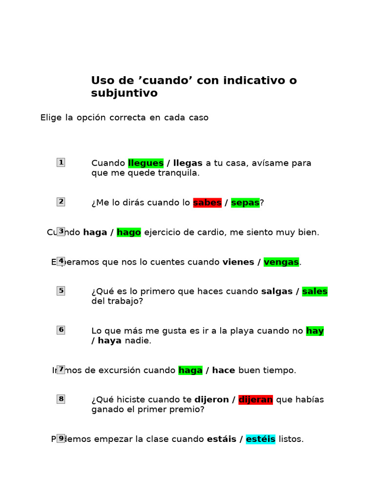 Uso de Cuando | PDF