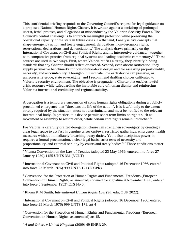 Legal Guidance for Valoria's Human Rights Charter | PDF | Treaty ...