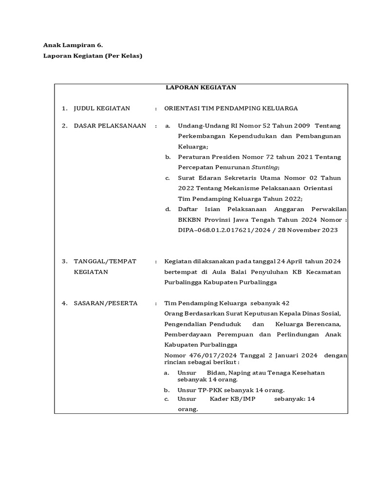 Laporan Kegiatan Orientasi Tpk 2024 | PDF