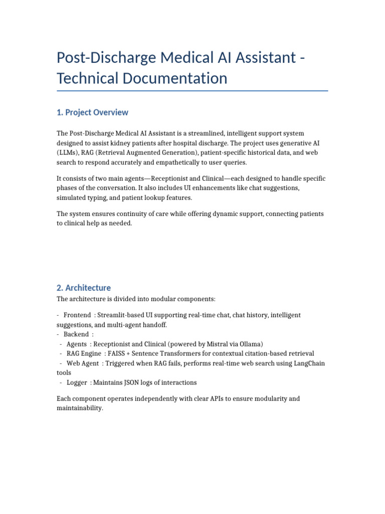 Post Discharge Medical AI Assistant Documentation | PDF | Computing ...