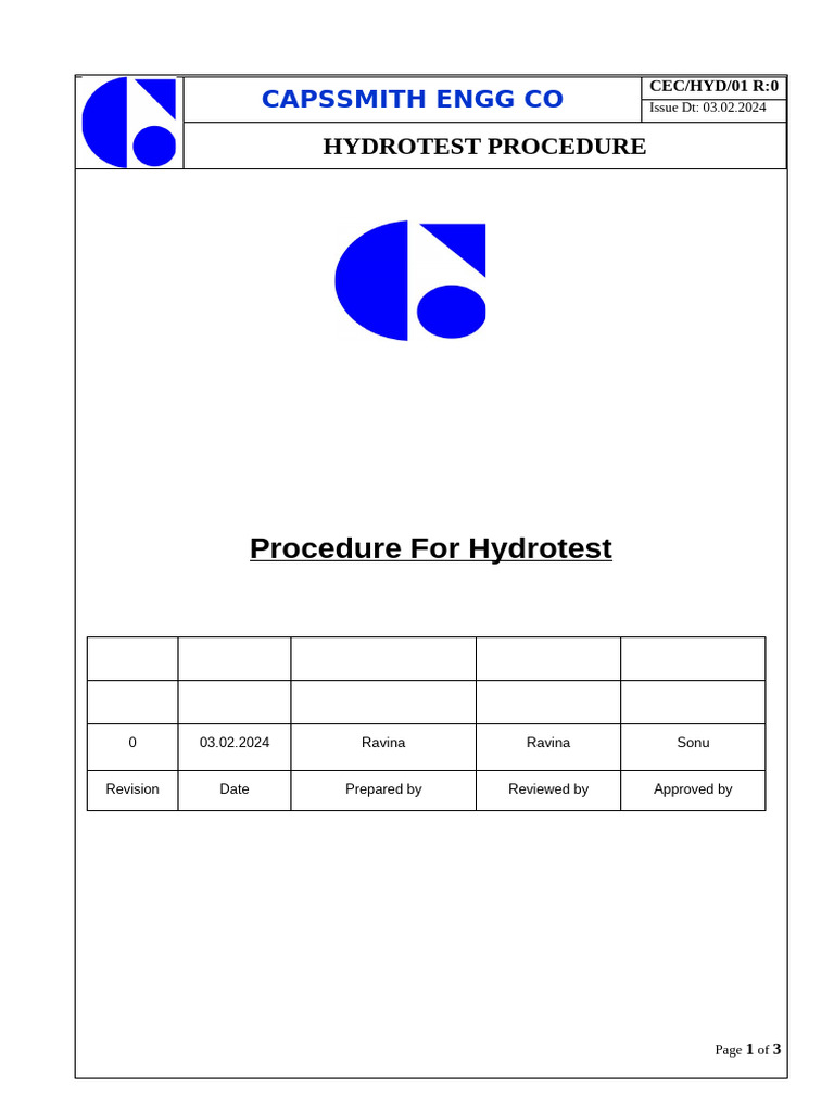 Hydrotest Procedure for Vessels | PDF | Mechanical Engineering | Gases